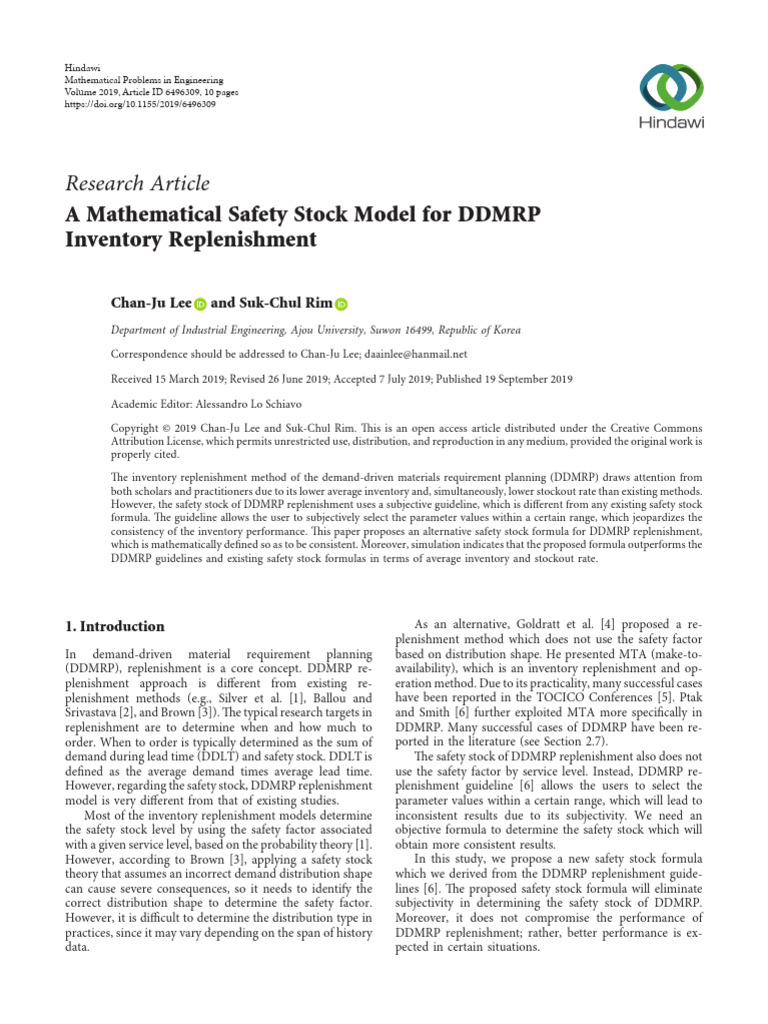 A Mathmatical Safety Stock Model For Ddmrp Inventory Replenishment