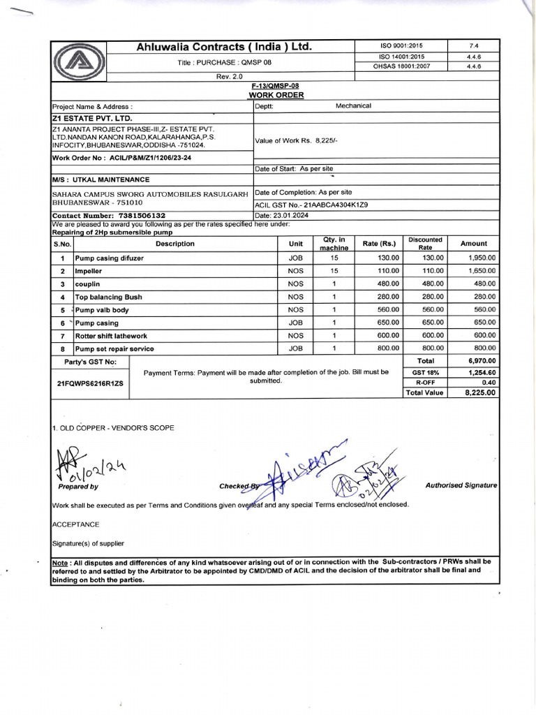 Wo No. 1206 (Utkal Maintenance) | PDF
