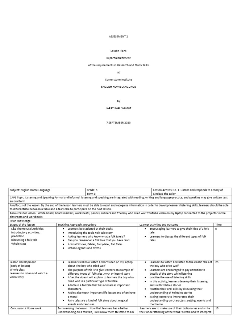 INGLIS. L 64067 English Home Language Assignment 2 | PDF | Reading ...