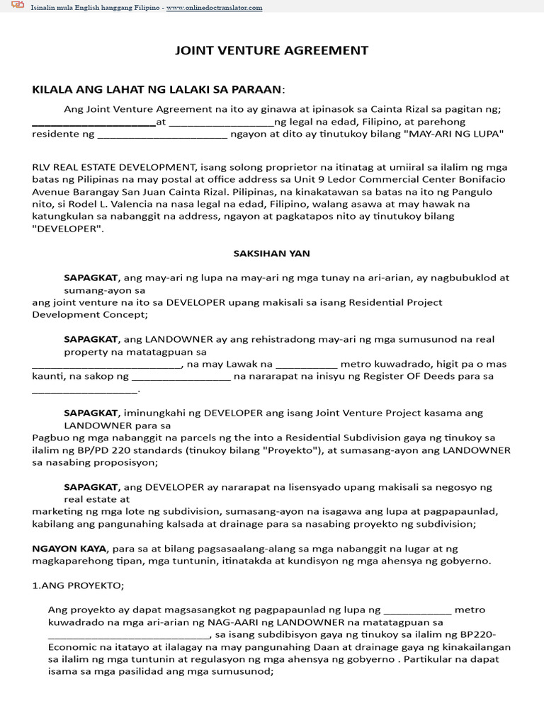 Tagalog Joint Venture | PDF