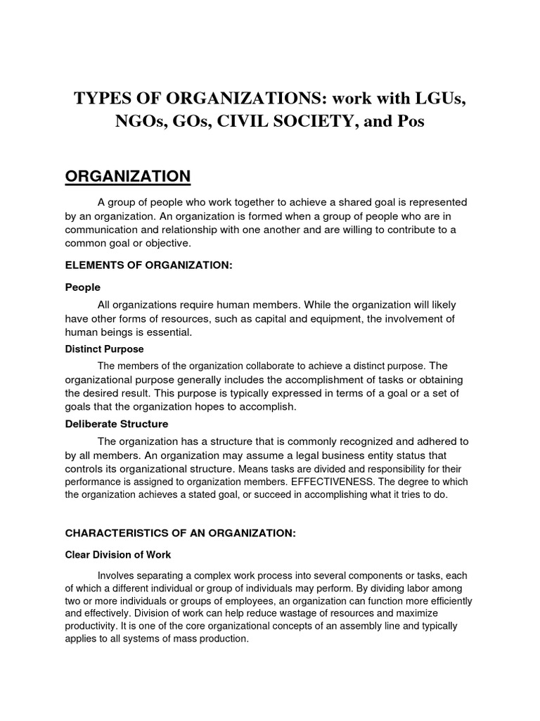 Types of Organization | PDF | Non Governmental Organization | Welfare