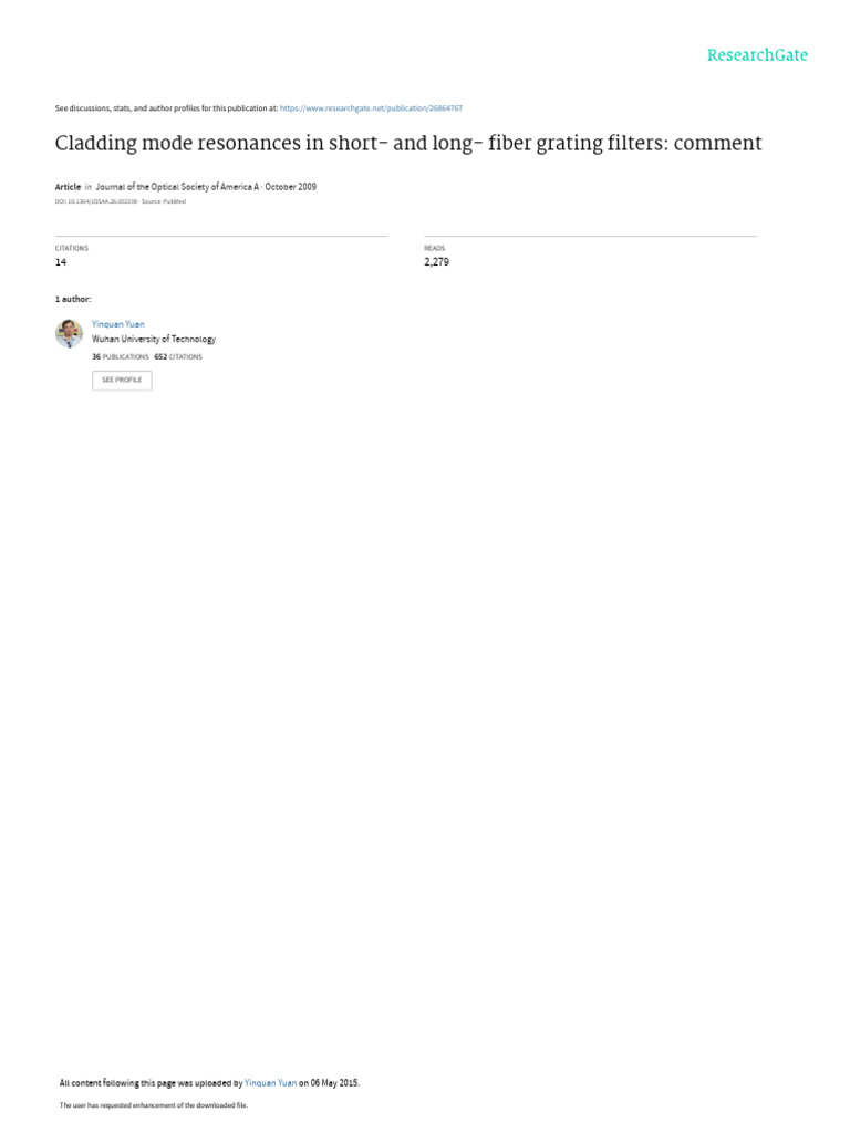 Cladding Mode Resonances in Short - and Long - Fiber | PDF | Optical ...
