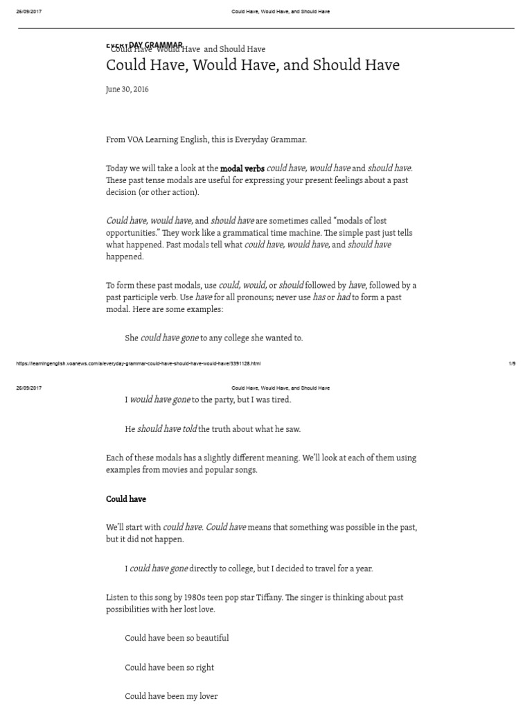 Understanding Past Modals: Could, Would, Should | PDF | Verb | Linguistics