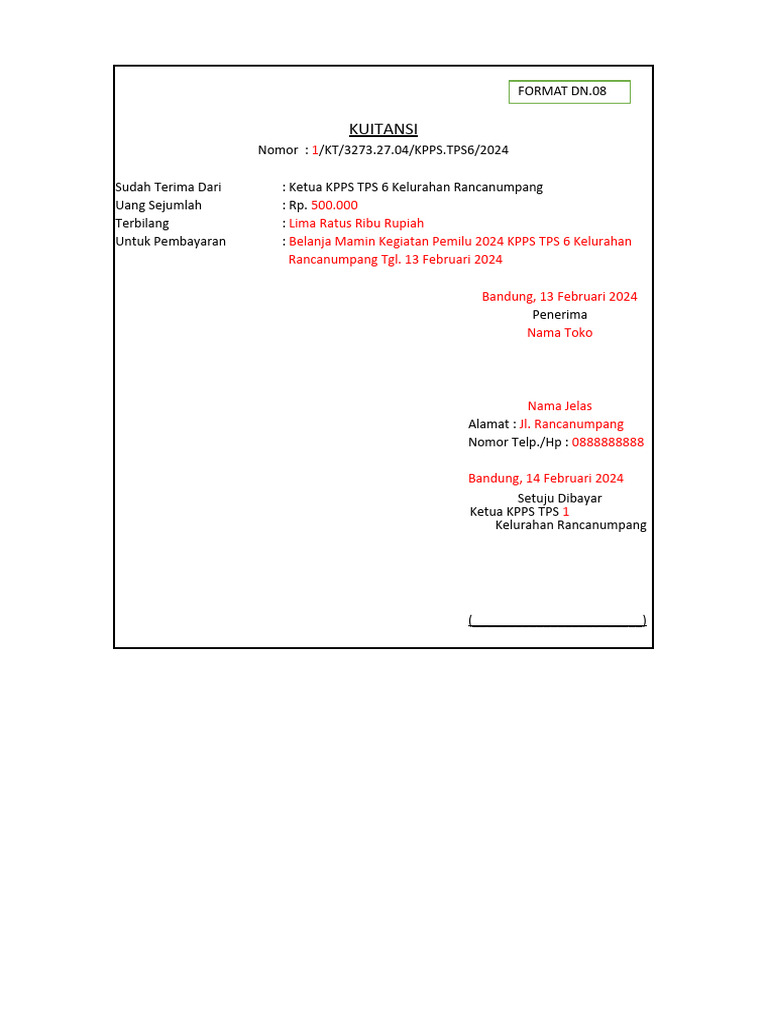 DN.08 Kuitansi KPPS | PDF