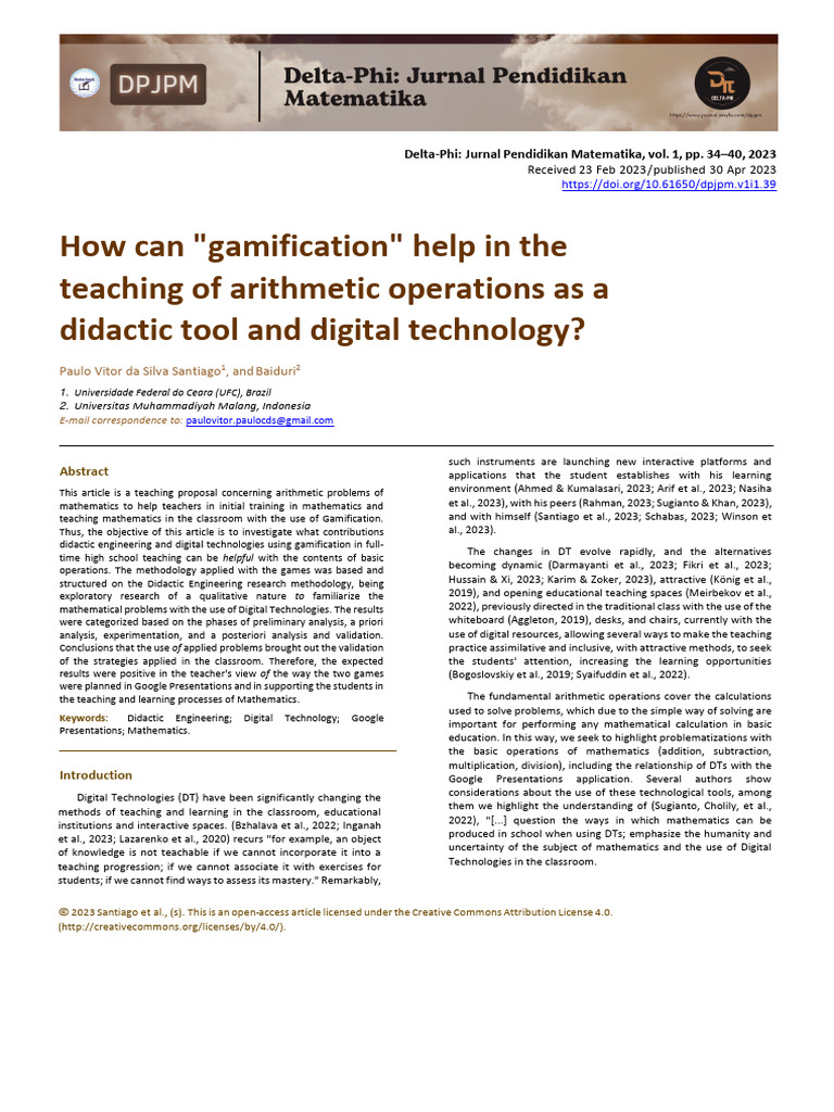 How Can "Gamification" Help in The Teaching of Arithmetic Operations As ...