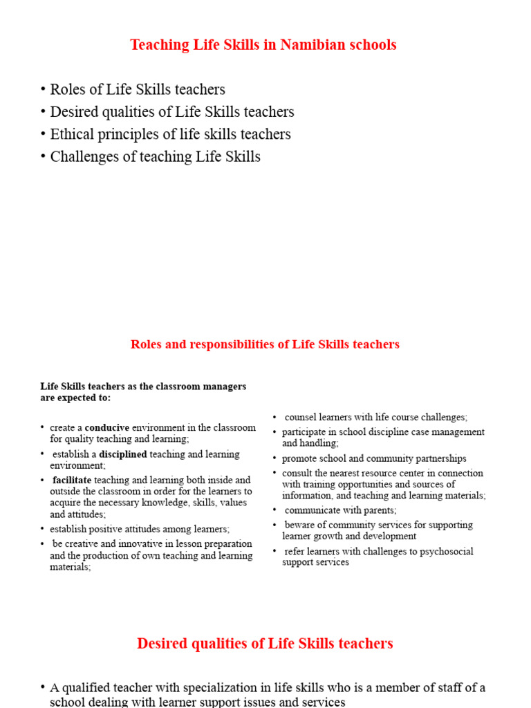 Teaching Life Skills in Namibian Schools | PDF | Teachers | Learning
