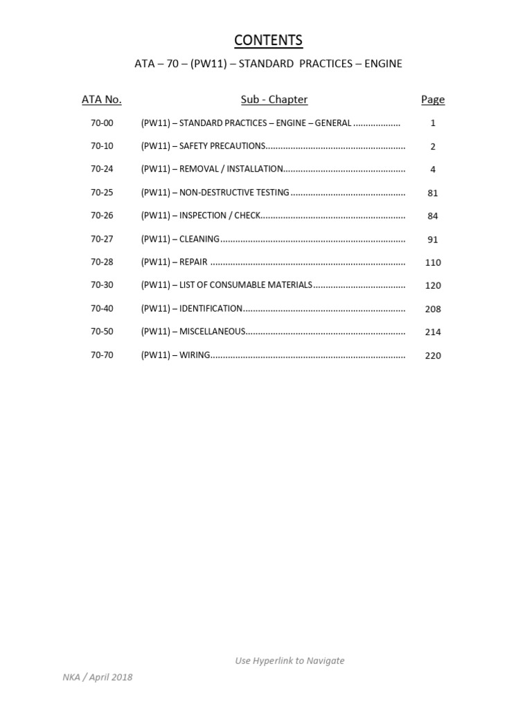 A320 AMM - ATA 70 (PW11) - Standard Practices - Engine (P 226) | PDF ...