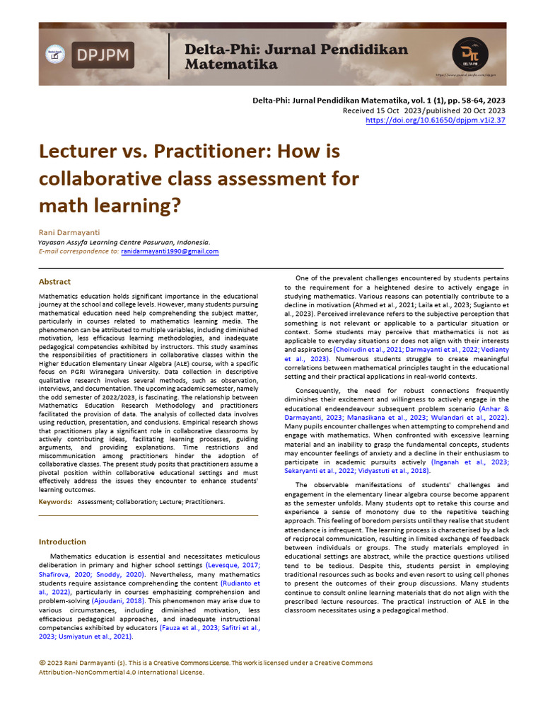 Lecturer vs. Practitioner: How Is Collaborative Class Assessment For ... Lecturer vs. Practitioner: How Is Collaborative Class Assessment For ...