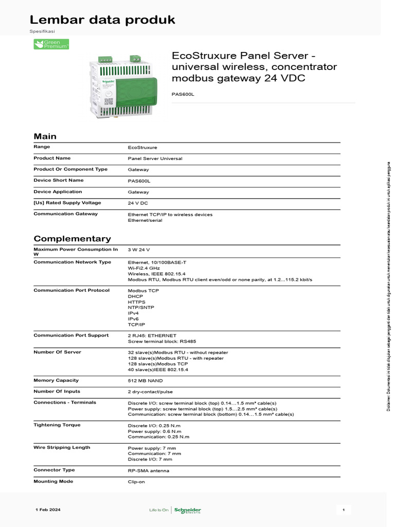 Schneider Electric EcoStruxure Panel Server PAS600L | PDF | Computer Network | World Wide Web