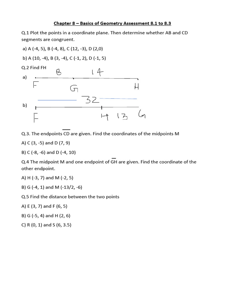 Basics of Geometry Assessment Chapter 8 - Assessment 8.1 To 8.3 | PDF