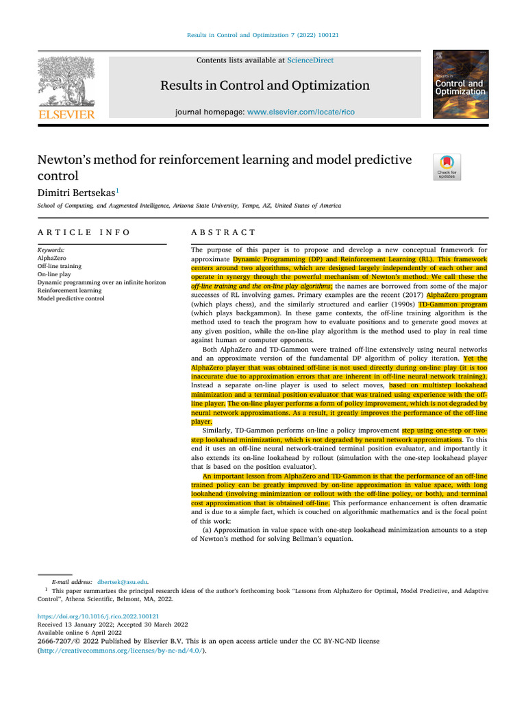 Bertsekas 2022 Newtons Method For Reinforcement Learning And Mod Download Free Pdf 