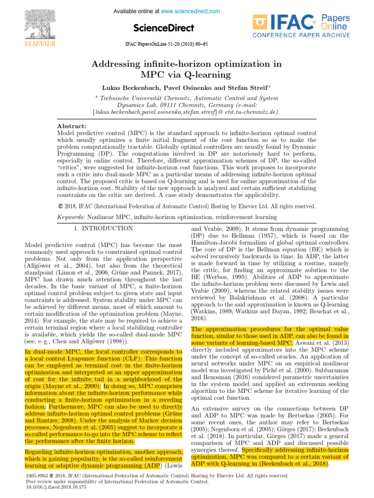 Beckenbach Et Al. - 2018 - Addressing Infinite-Horizon Optimization in MPC VI | PDF ...