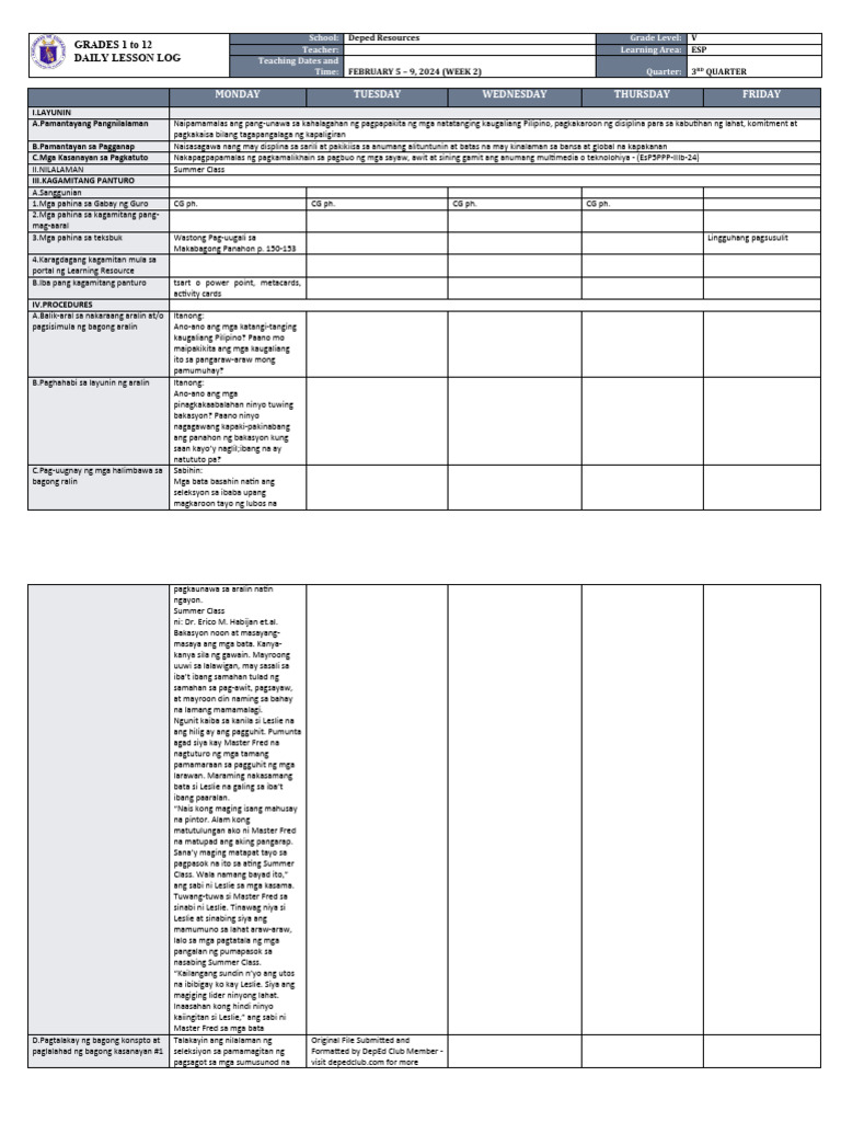 DLL - Esp 5 - Q3 - W2 | PDF
