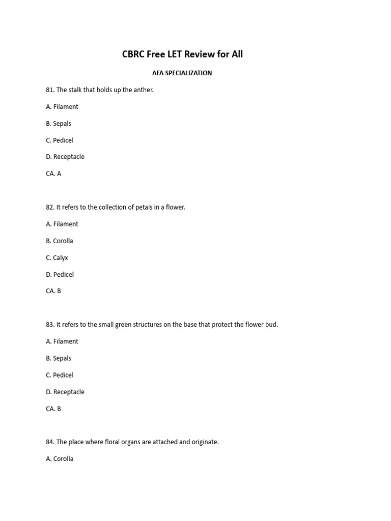 Share CBRC Free LET Review for All - AFA MAJOR (Part 5).doc | PDF | Flowers | Seed