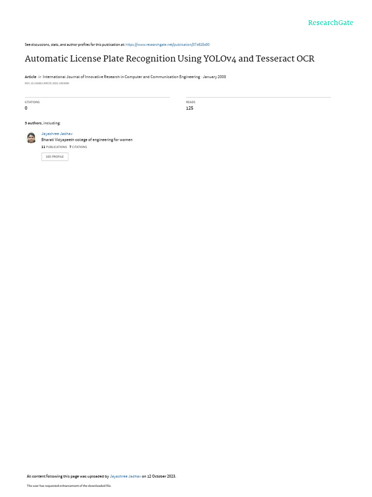 Automaticlicenseplaterecognitionusing YOLOv 4 Tesseract OCR | PDF ...