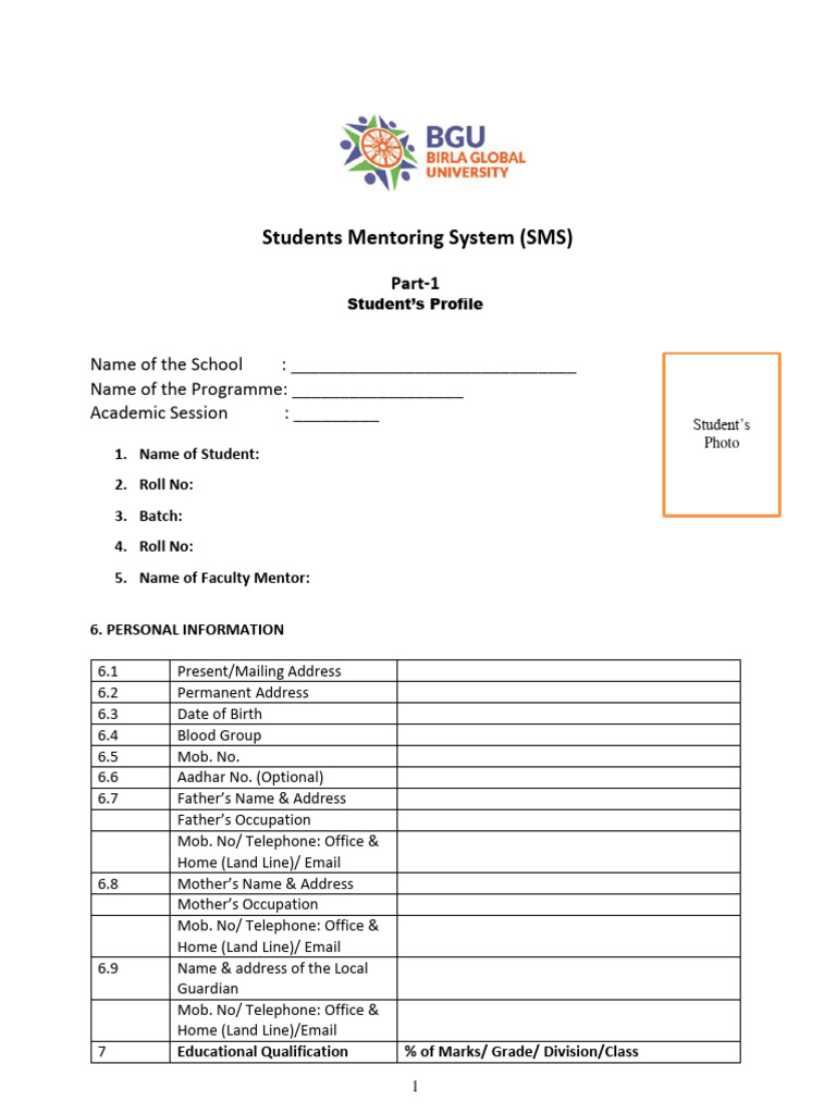Student's Mentoring Form | PDF | Mentorship | Learning