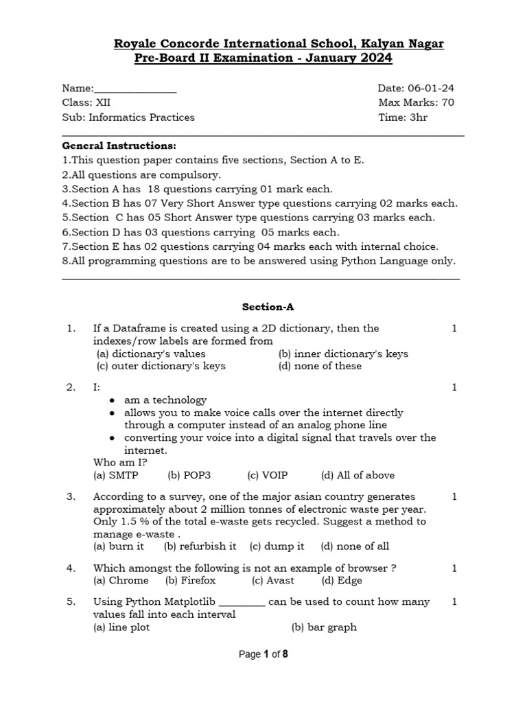 Preboard 2 Class Xii Paper | PDF | Information Technology | Data Management