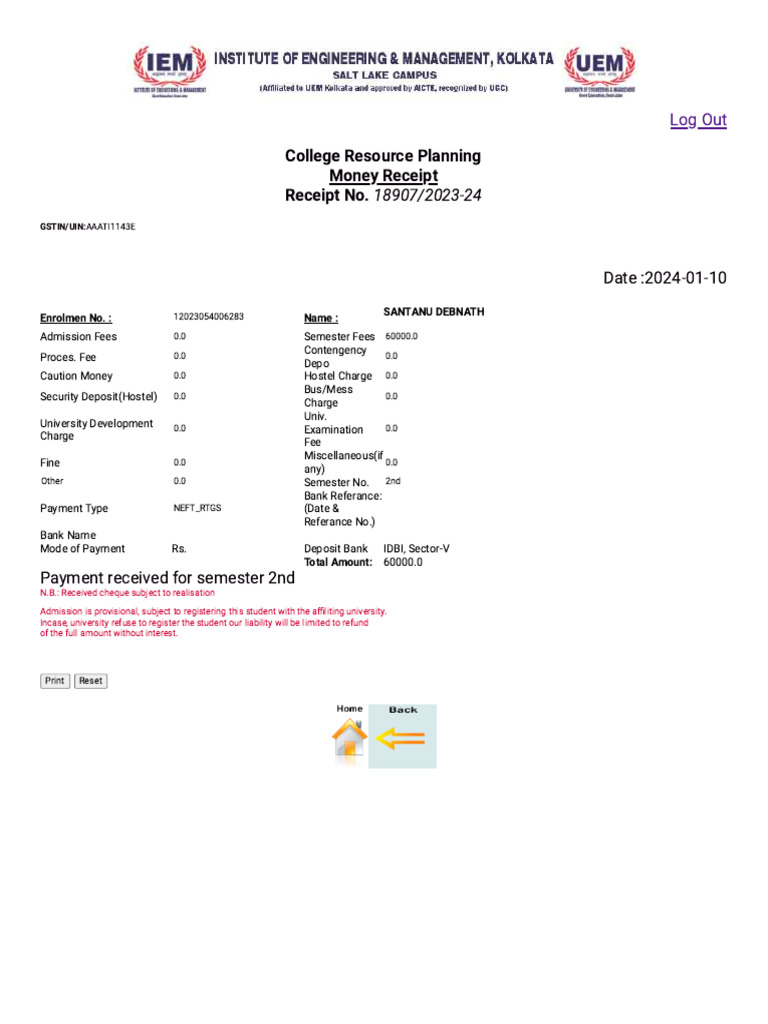 2nd Sem Receipt ? | PDF | Services (Economics) | Money