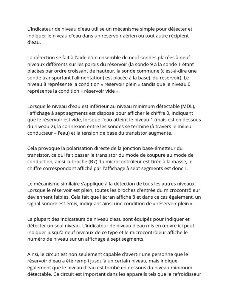 L'indicateur de Niveau D'eau Utilise Un Mécanisme Simple Pou | PDF | Transistor | Biens manufacturés