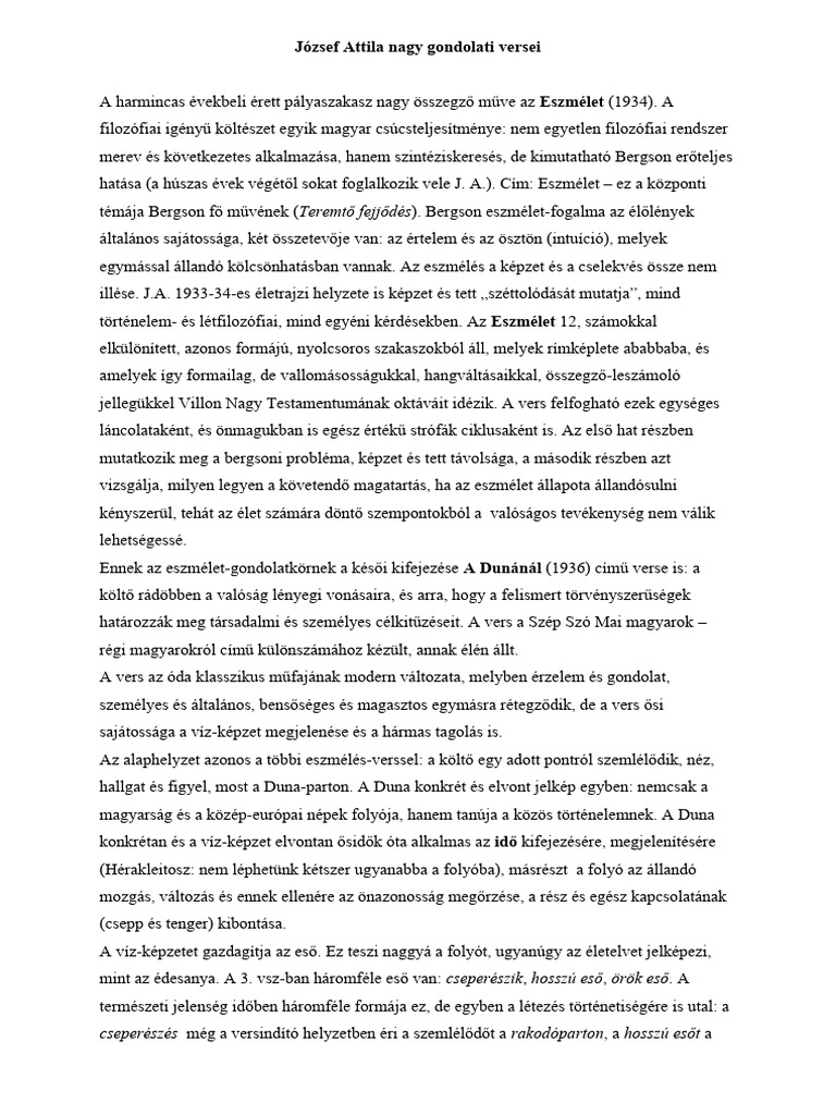 József Attila Nagy Gondolati Versei | PDF