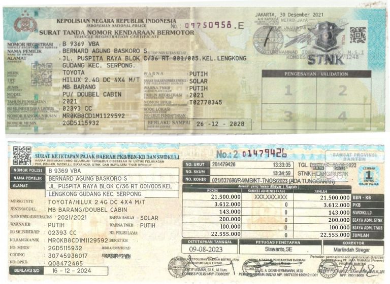 STNK Hilux 2021 | PDF