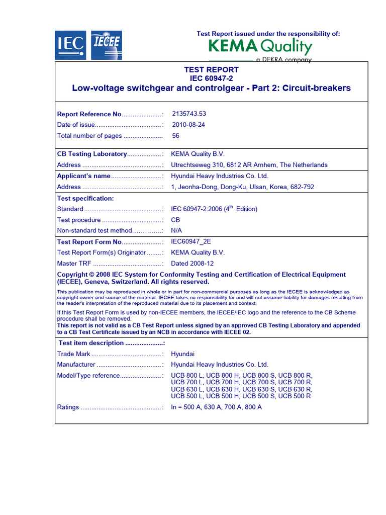 MCCB CB Kema 6tr Ucb630r, S, H, L Ucb800r, S, H, L 25,35,50,85ka at Ac440v Thermal | PDF ...