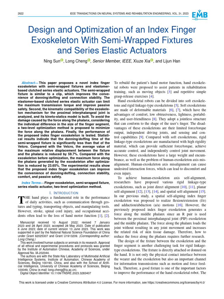 Design and Optimization of An Index Finger Exoskeleton With Semi ...