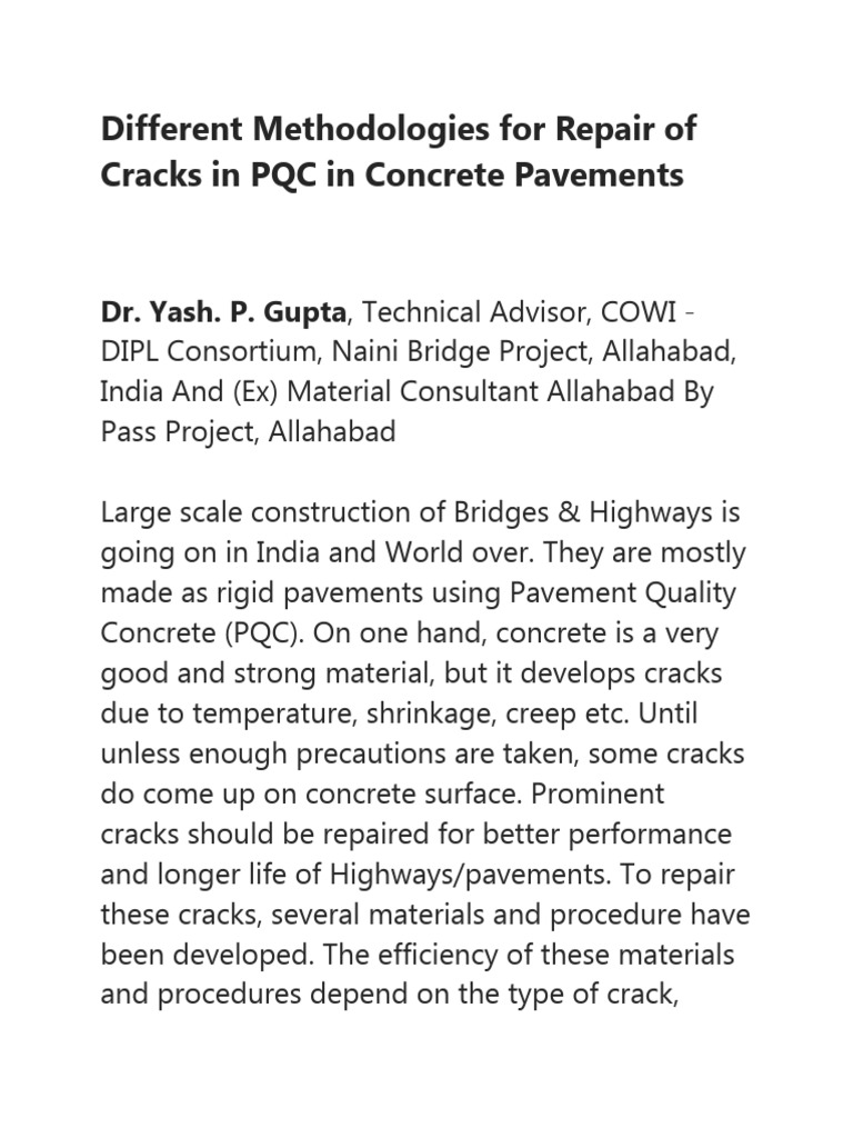 Different Methodologies For Repair of Cracks in PQC in Concrete ...