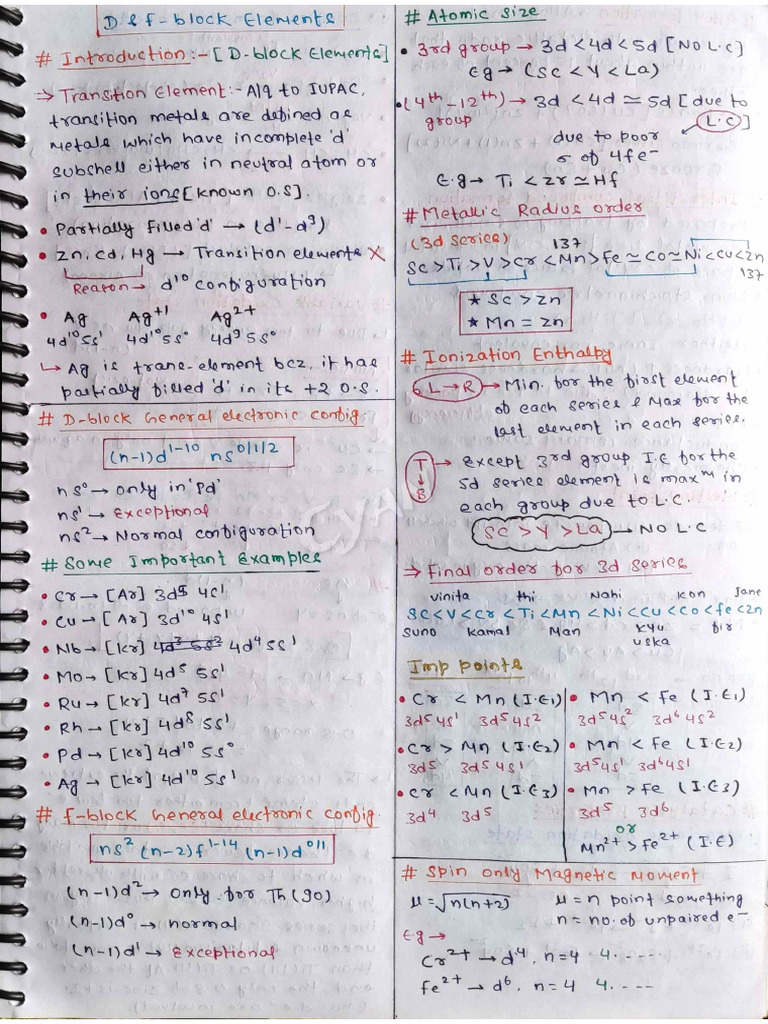 D & F Block Elements Short Notes | PDF