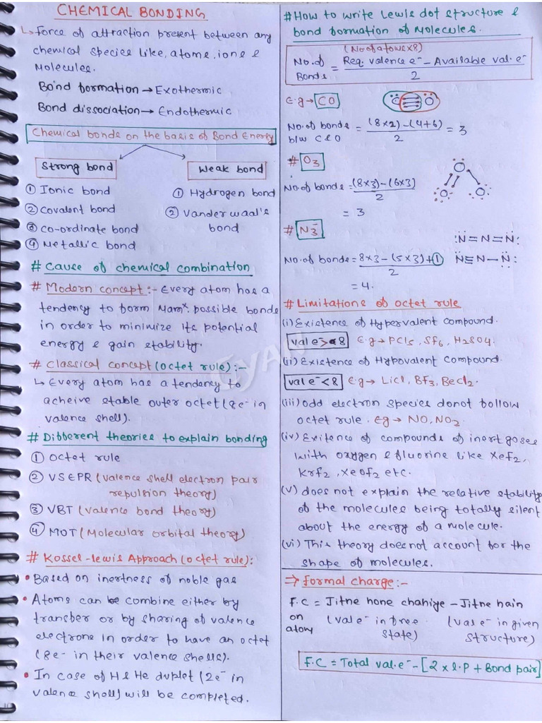 Chemical Bonding Short Notes Handwritten | PDF