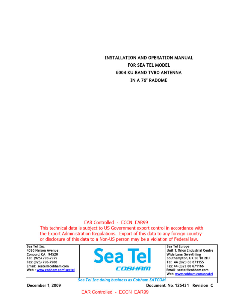 C Installation-Manual Sea-Tel-6004 Eccn-Ear99 | PDF | Communications ...