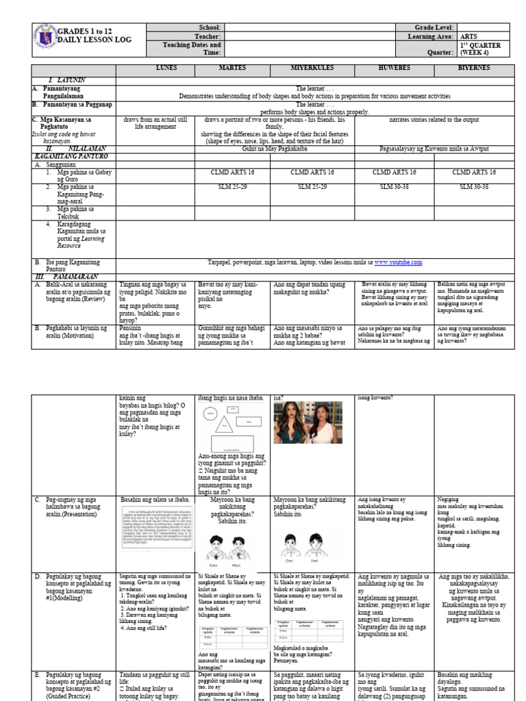 1st Quarter ARTS Week 4 5 Days | PDF