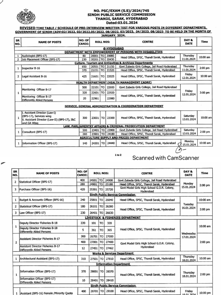 Revised Schedule of Written Test A Thy D | PDF