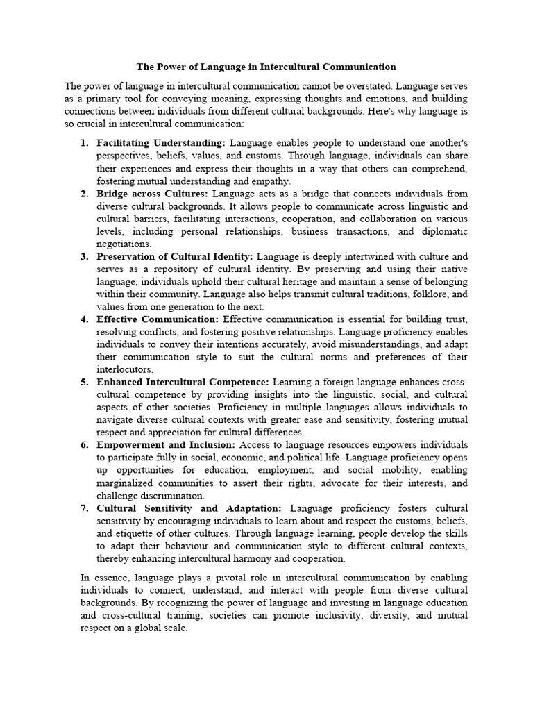 Language's Role in Intercultural Dialogue | PDF | Cross Cultural ...