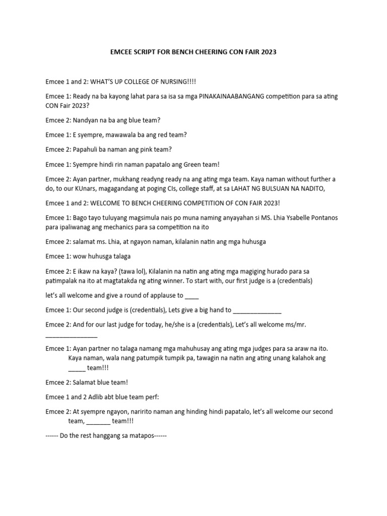 Emcee Script For Bench Cheering Con Fair 2023 | PDF