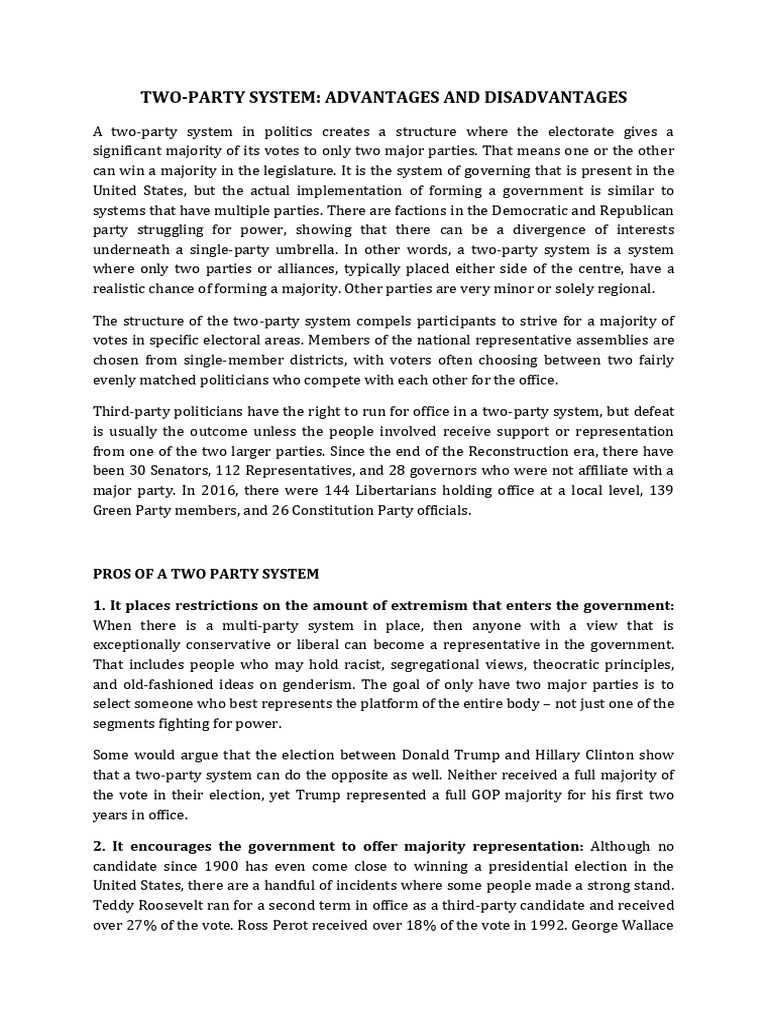 Two-Party System: Advantages and Disadvantages | PDF | Voting | Political Parties