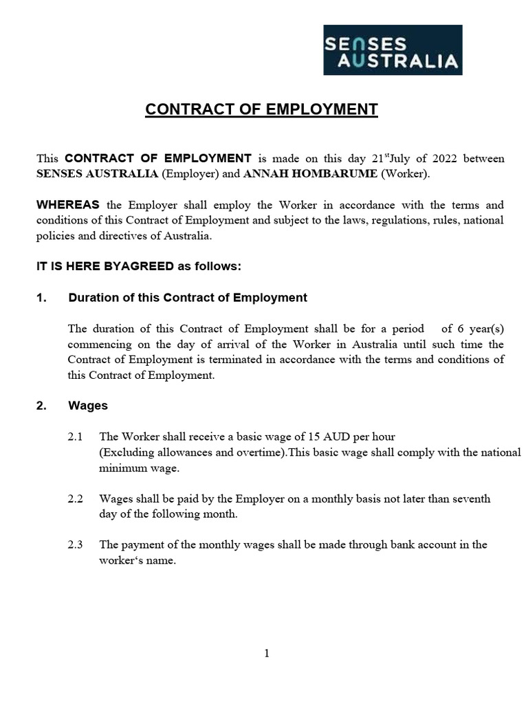 Employment Contract for Foreign Worker | PDF | Employment | Labour Law