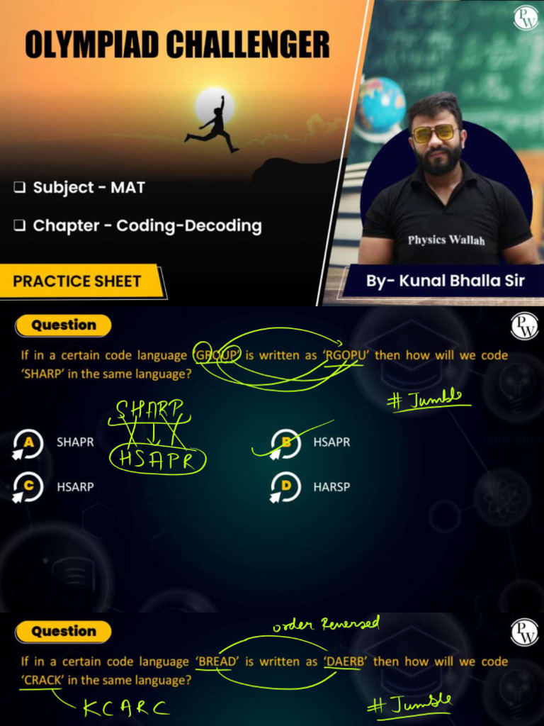 Coding - Decoding _ Practice Sheet Discussion __ (Olympiads Challengers) | PDF