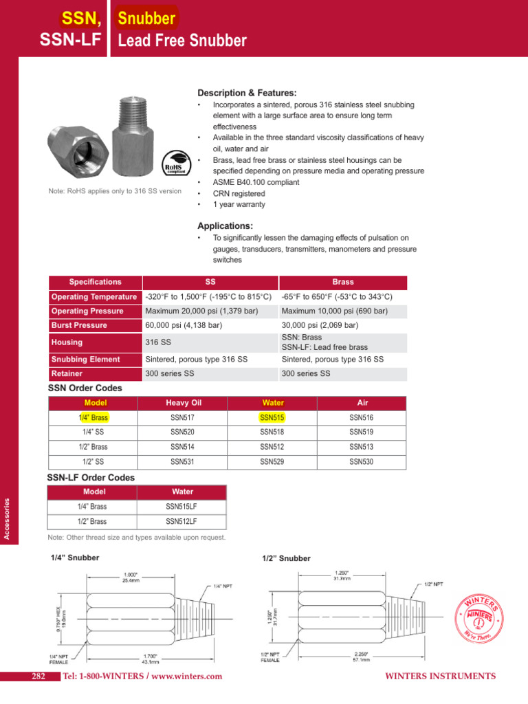 SSN Snubber | PDF | Stainless Steel | Pressure