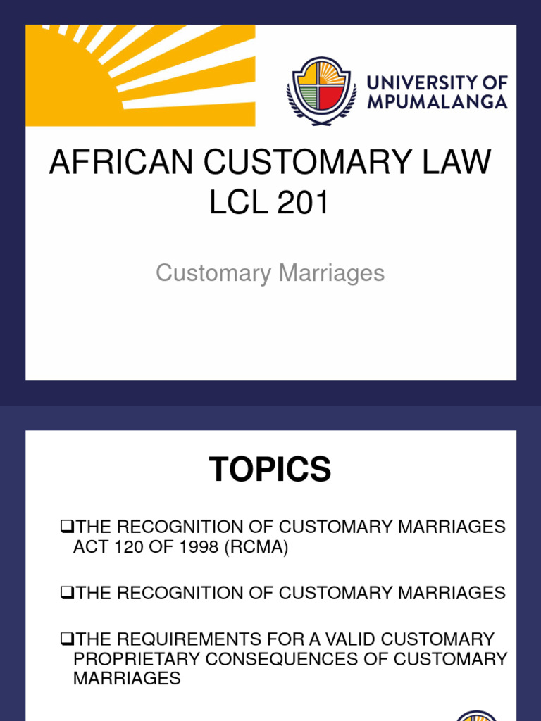 Customary Marriages Slides | PDF | Marriage | Husband