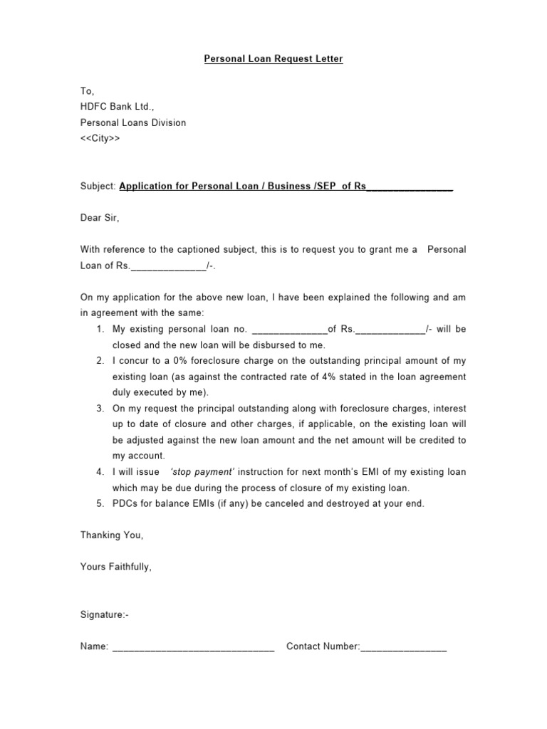 Personal Loan Top-Up Request Letter | PDF