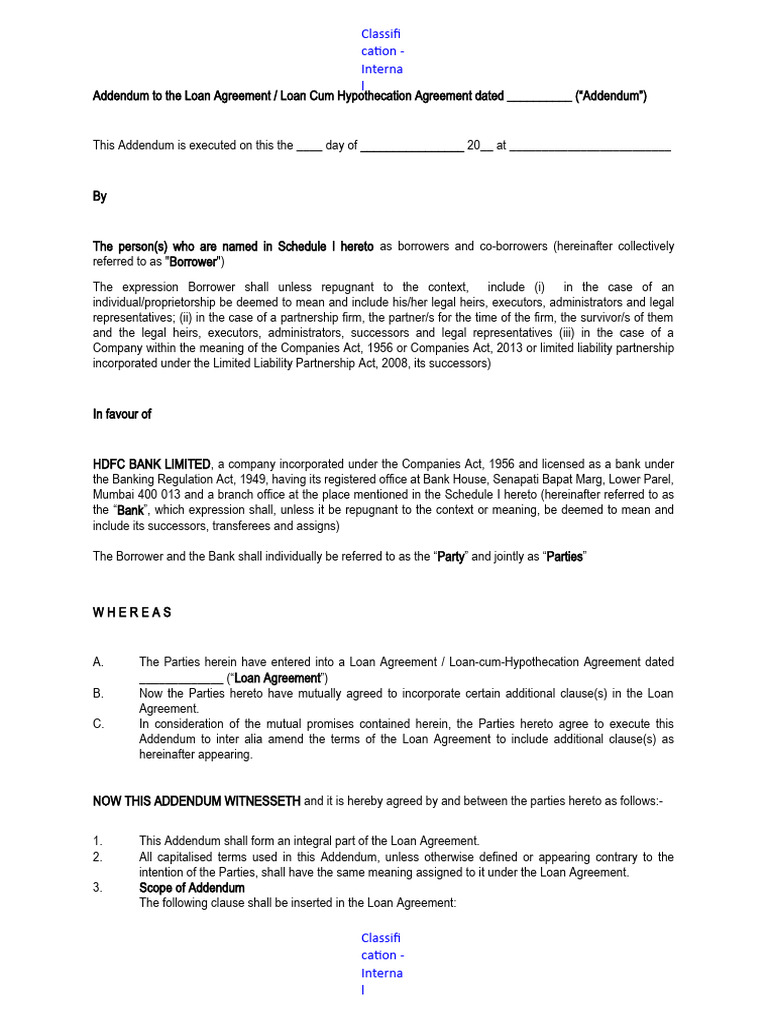 Annexure B - Addendum To The Loan Agreement | Download Free PDF | Loans ...