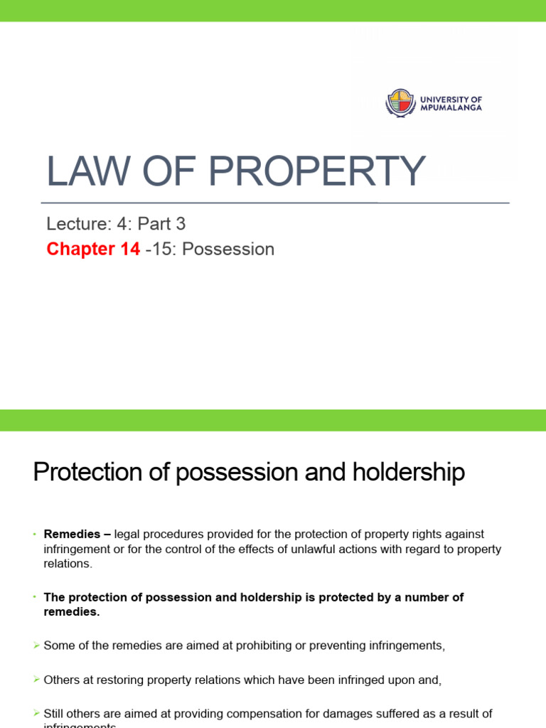 Lecture 4 Part 3 Law of Property | PDF | Legal Remedy | Injunction