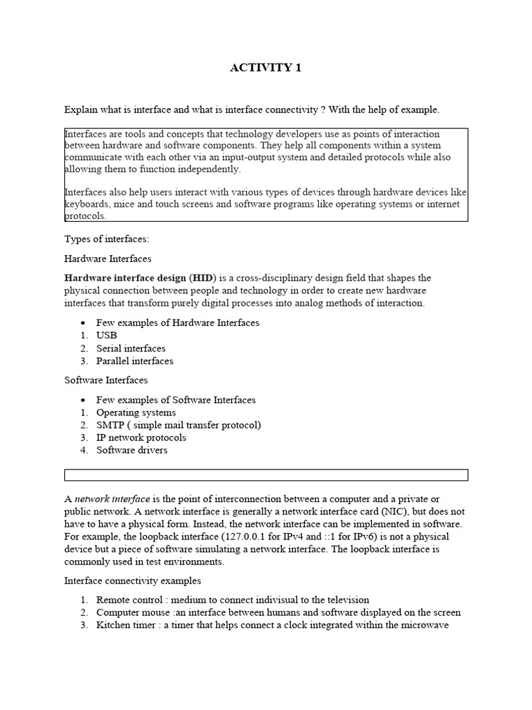 Activity 1 | PDF | Interface (Computing) | Network Interface Controller