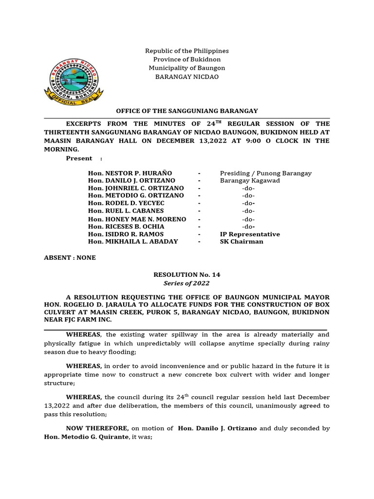 Resolution for Box Culvert Funding | PDF