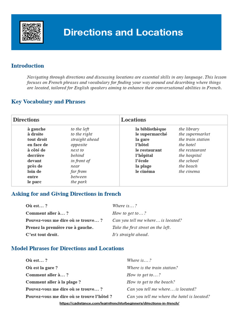 Lesson 23 - Directions and Locations in French | PDF