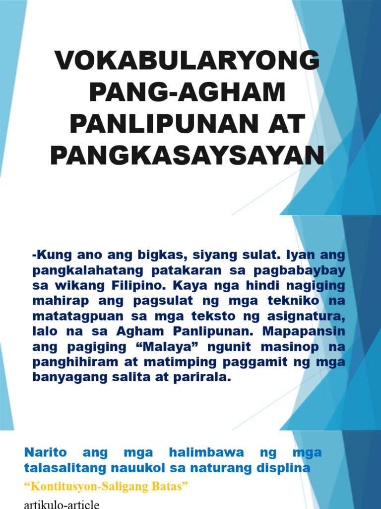 VOKABULARYONG PANG-AGHAM PANLIPUNAN AT PANGKASAYSAYAN | PDF