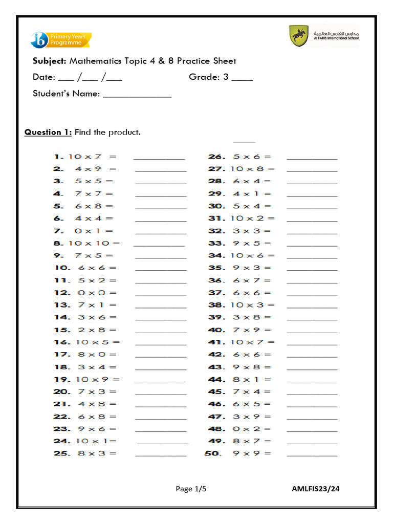 Subject: Mathematics Topic 4 & 8 Practice Sheet | PDF | Equations | Mathematics