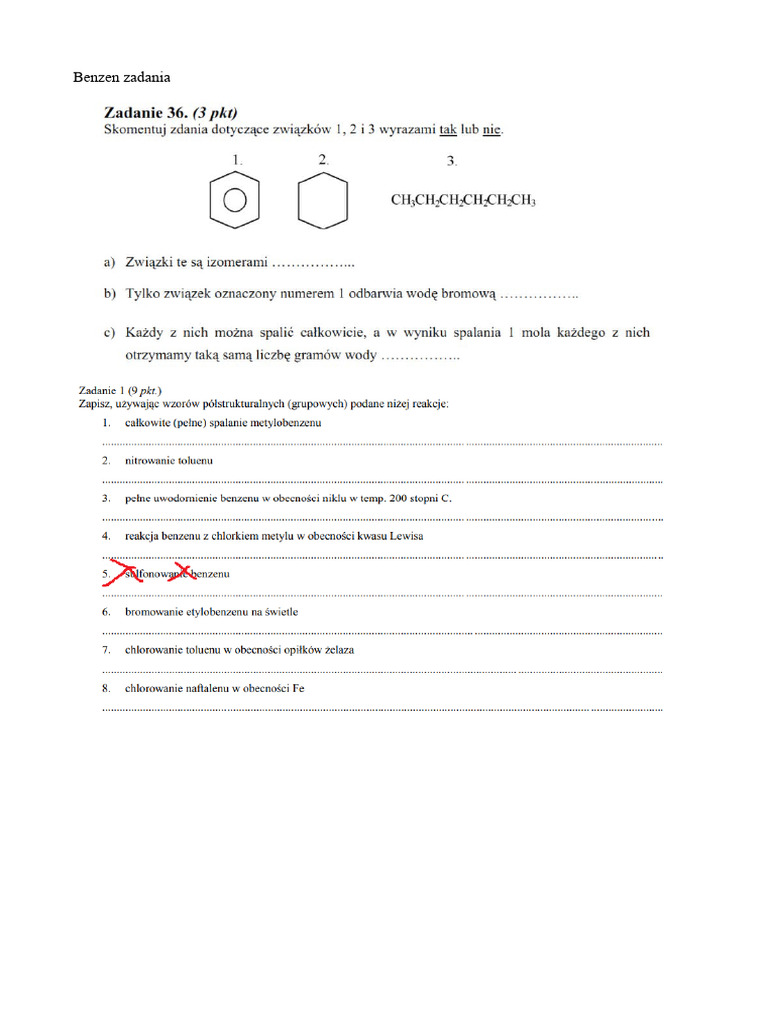 Benzen Zadania Podstawa | PDF