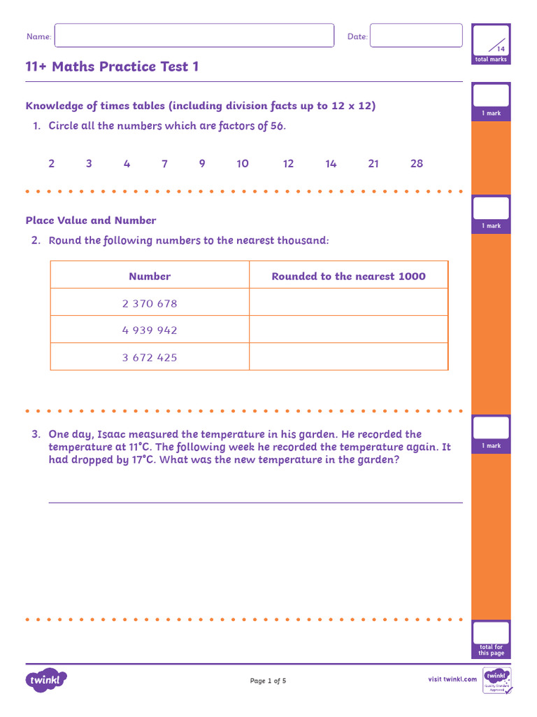 11+ Maths Practice Test Overview | PDF | Numbers | Mathematics